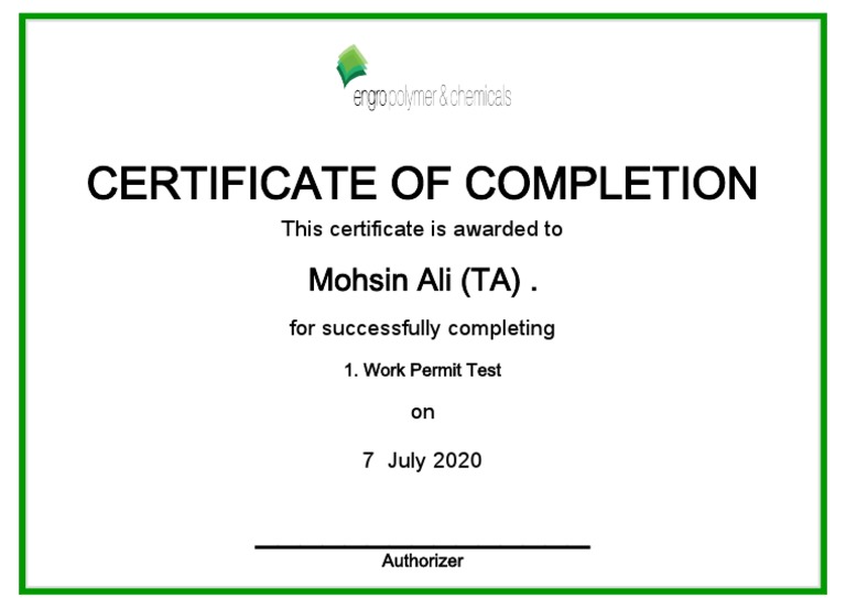 Certificate of Completion: Mohsin Ali (TA) | PDF