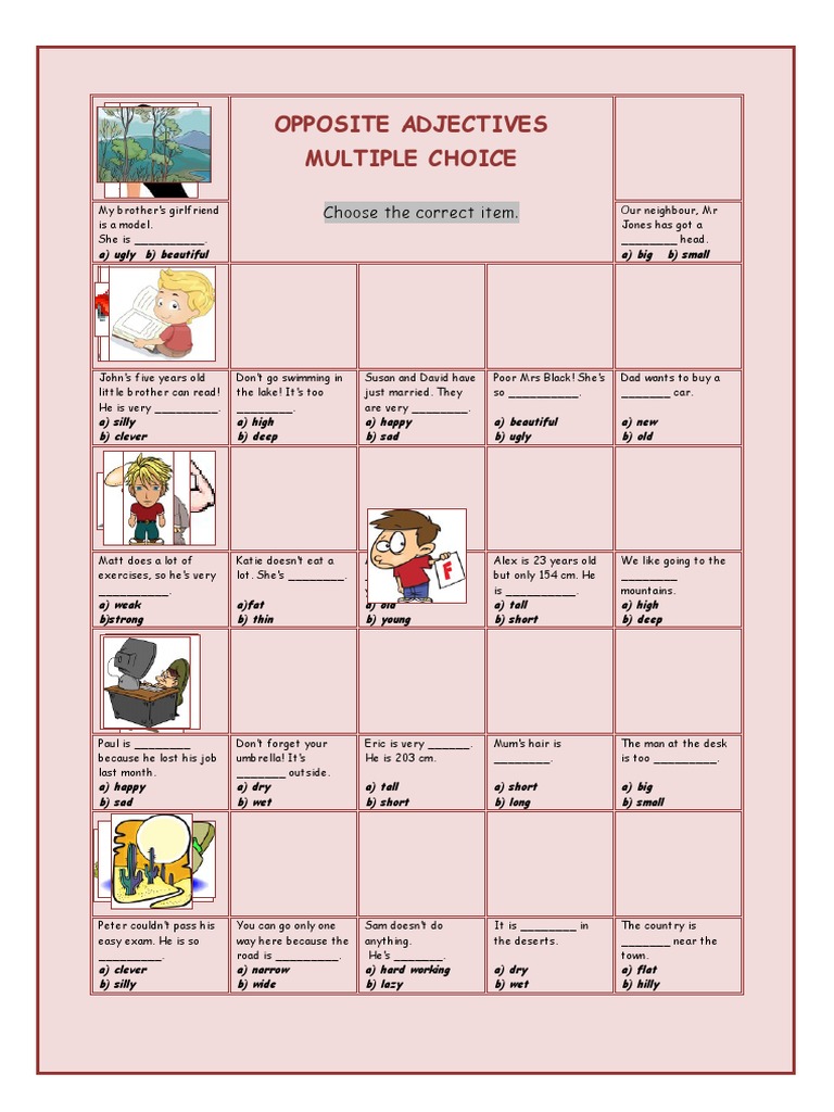 Opposite Adjectives Multiple Choice: Choose The Correct Item | PDF