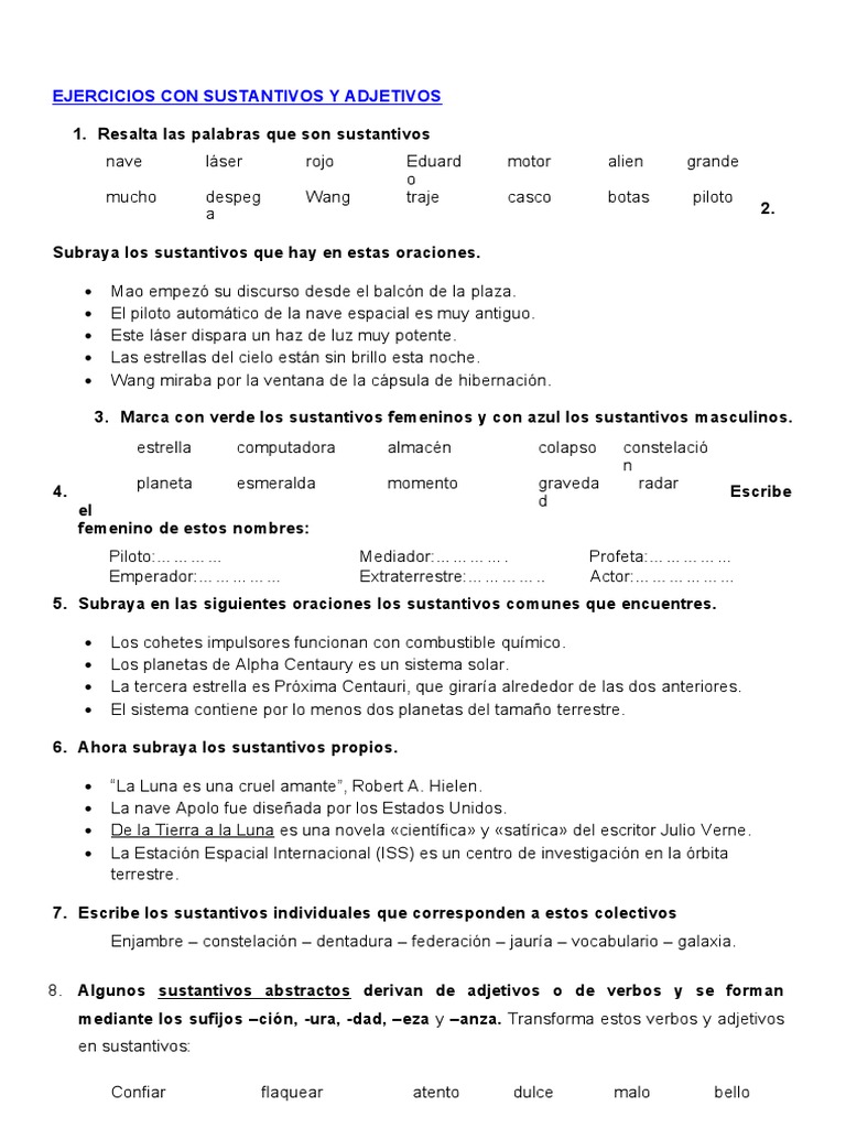 Taller Español | PDF | Adjetivo | Sustantivo