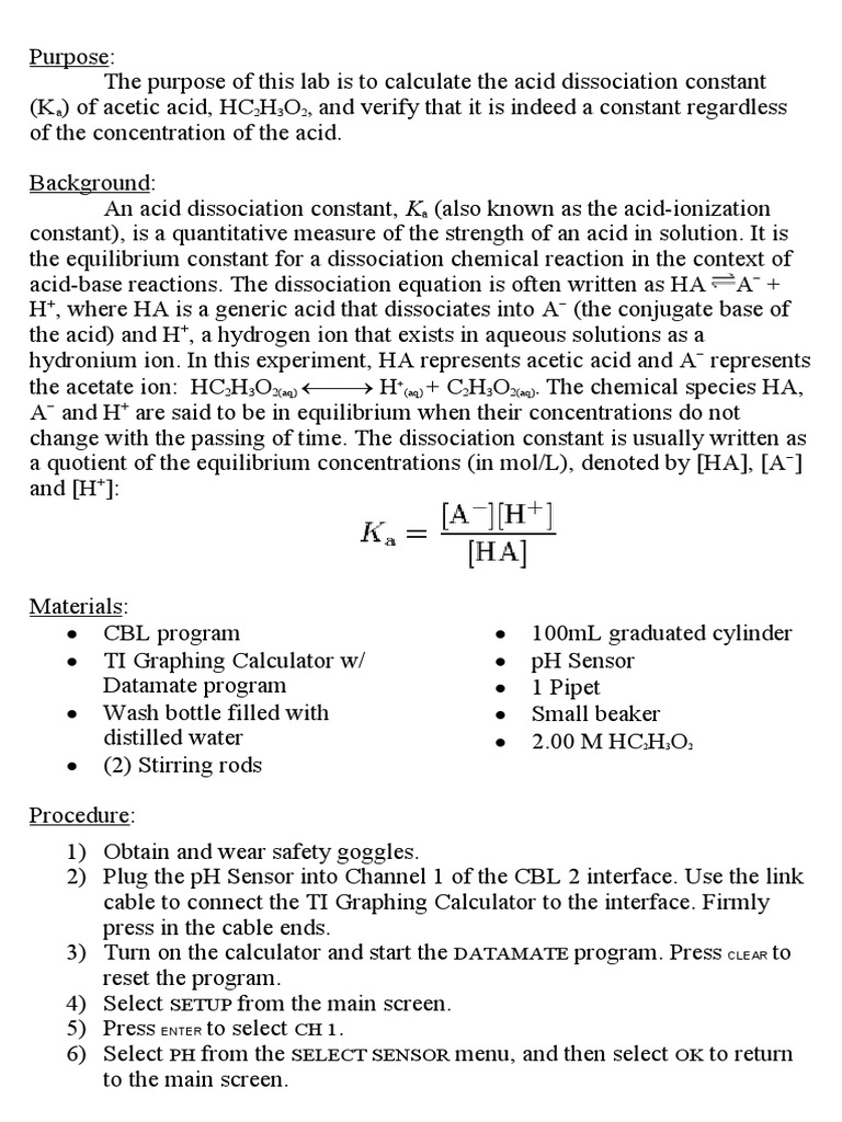 AP Chemistry - Acid Dissociation Constant Ka Lab | PDF | Acid | Acid ...