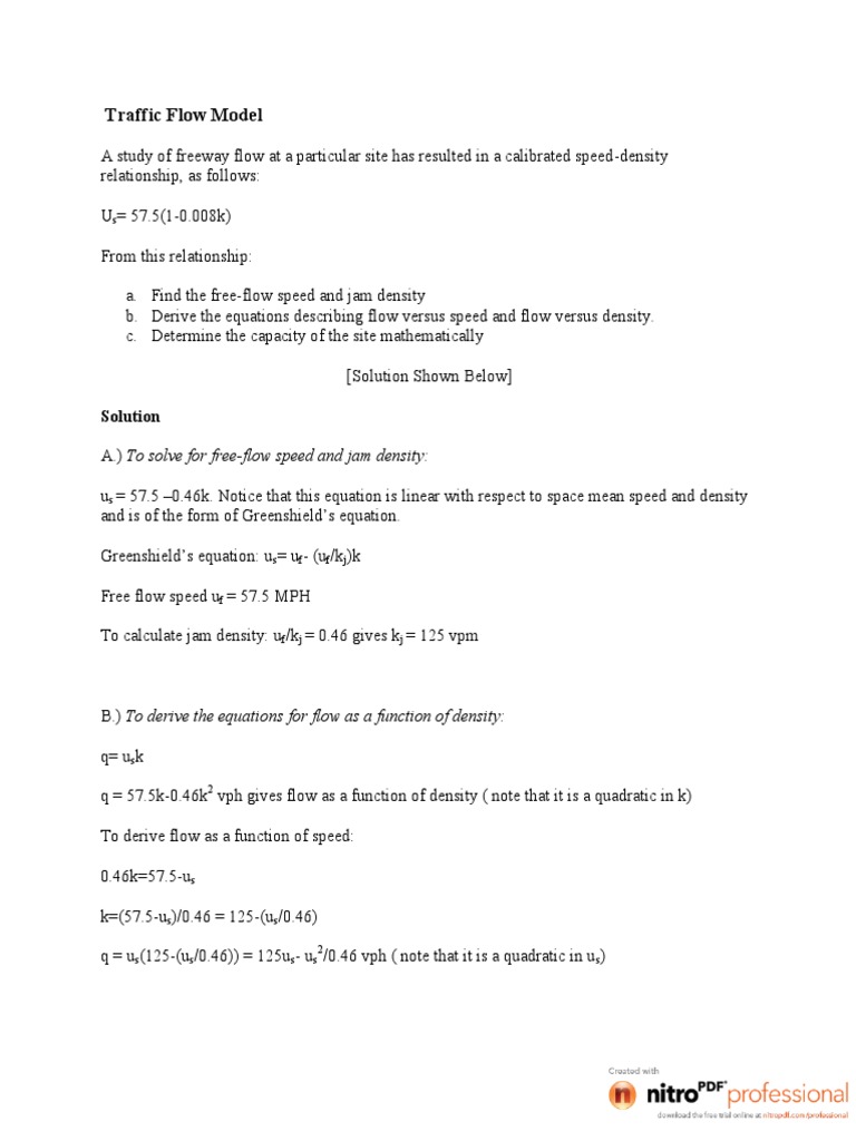 Traffic Flow Model | PDF | Shock Wave | Equations