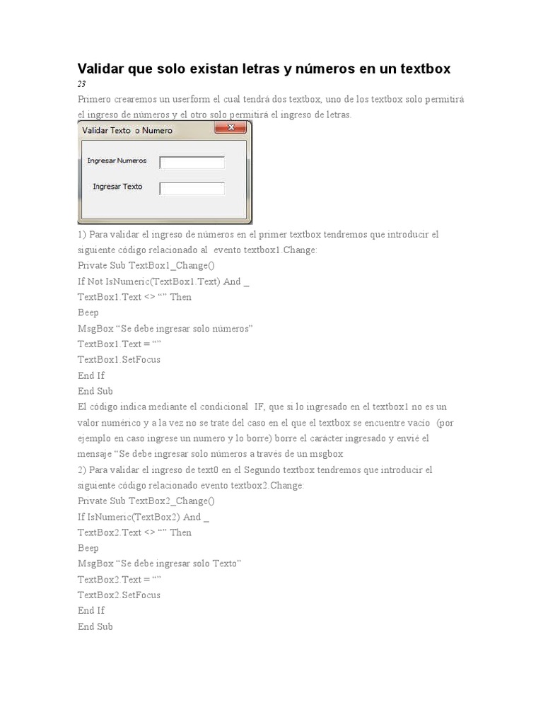 Validar Que Solo Existan Letras y Números en Un Textbox | PDF