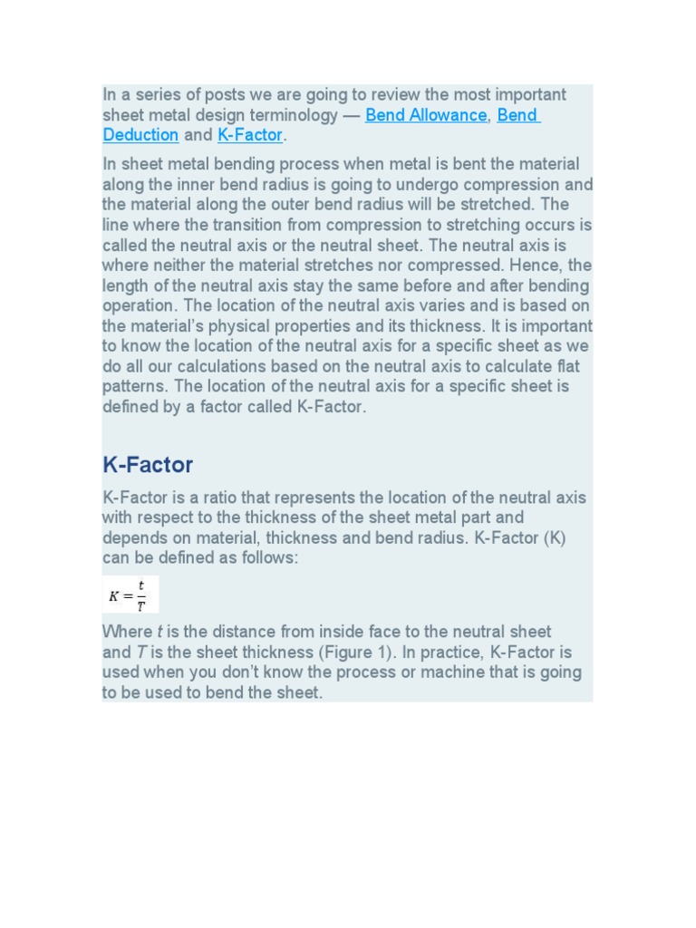 Bend Allowance Bend Deduction K-Factor | PDF | Materials Science | Metals