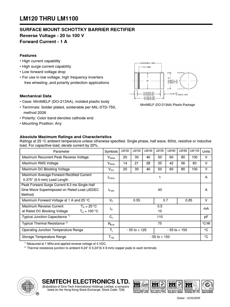 LM120 THRU LM1100: Surface Mount Schottky Barrier Rectifier Reverse ...