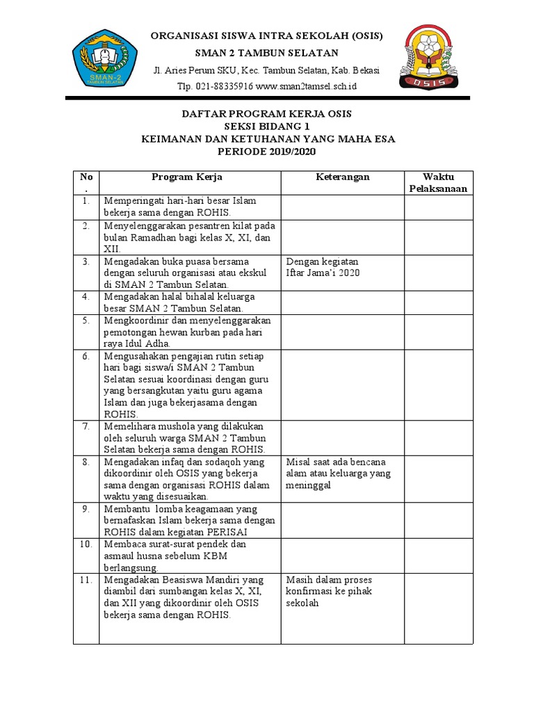 Daftar PROKER PER SEKBID | PDF