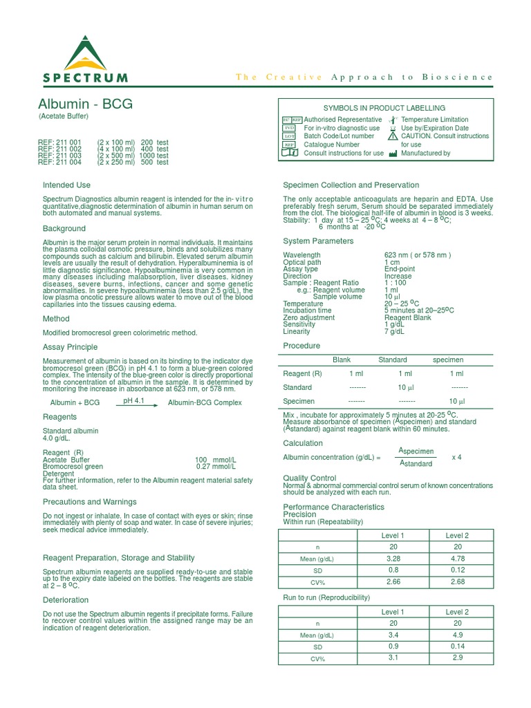 Albumin - BCG PDF | PDF | Blood Plasma | Chemistry