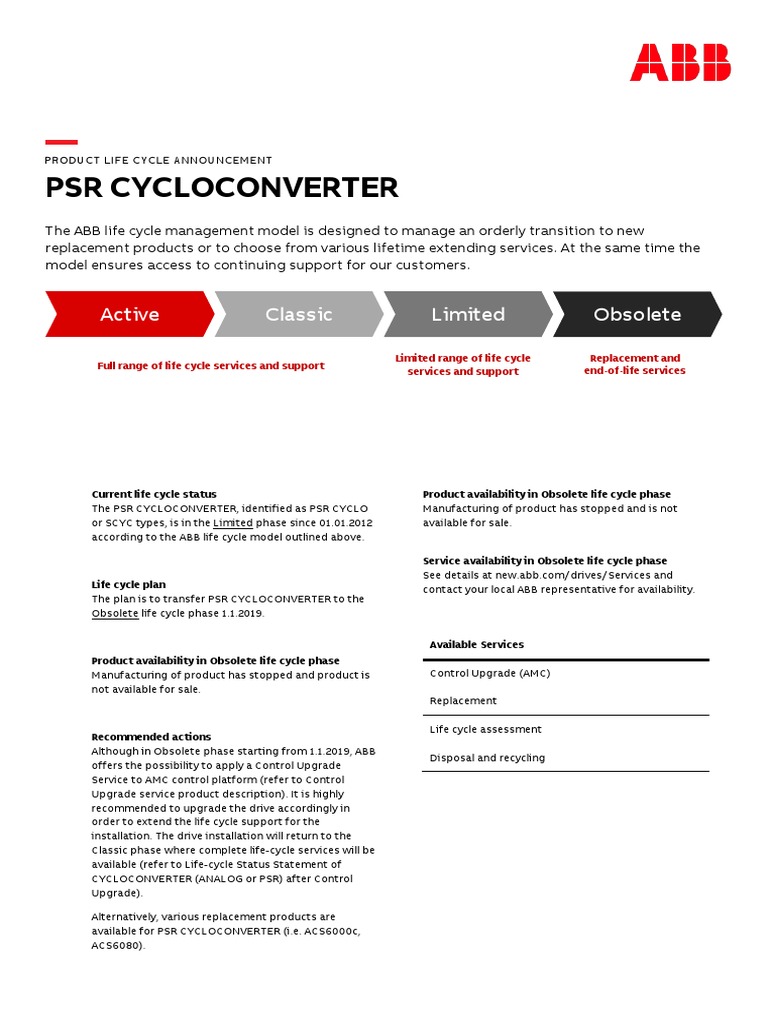 PSR Cycloconverter: Active Classic Limited Obsolete | PDF | Product ...