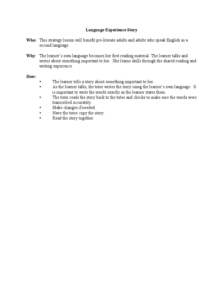 Language Experience Story (Adapted) | PDF
