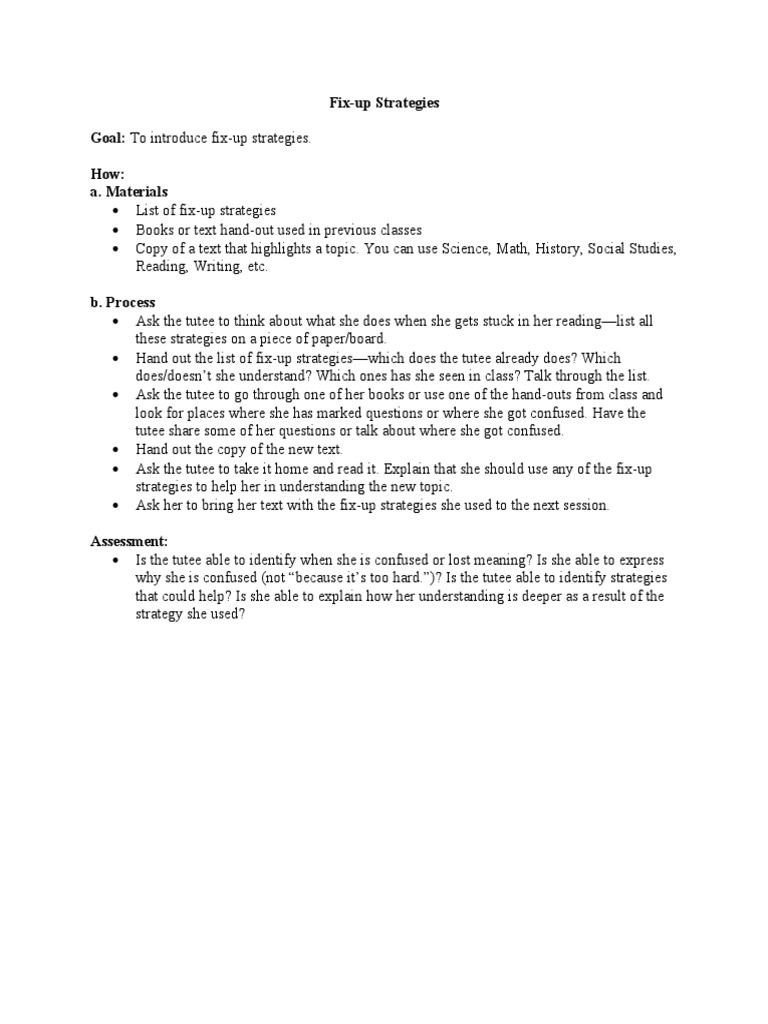 Fix-Up Strategies (Adapted) | PDF | Career & Growth