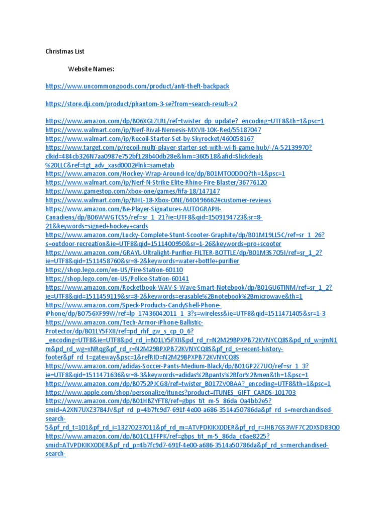 Christmas List Website Names | PDF
