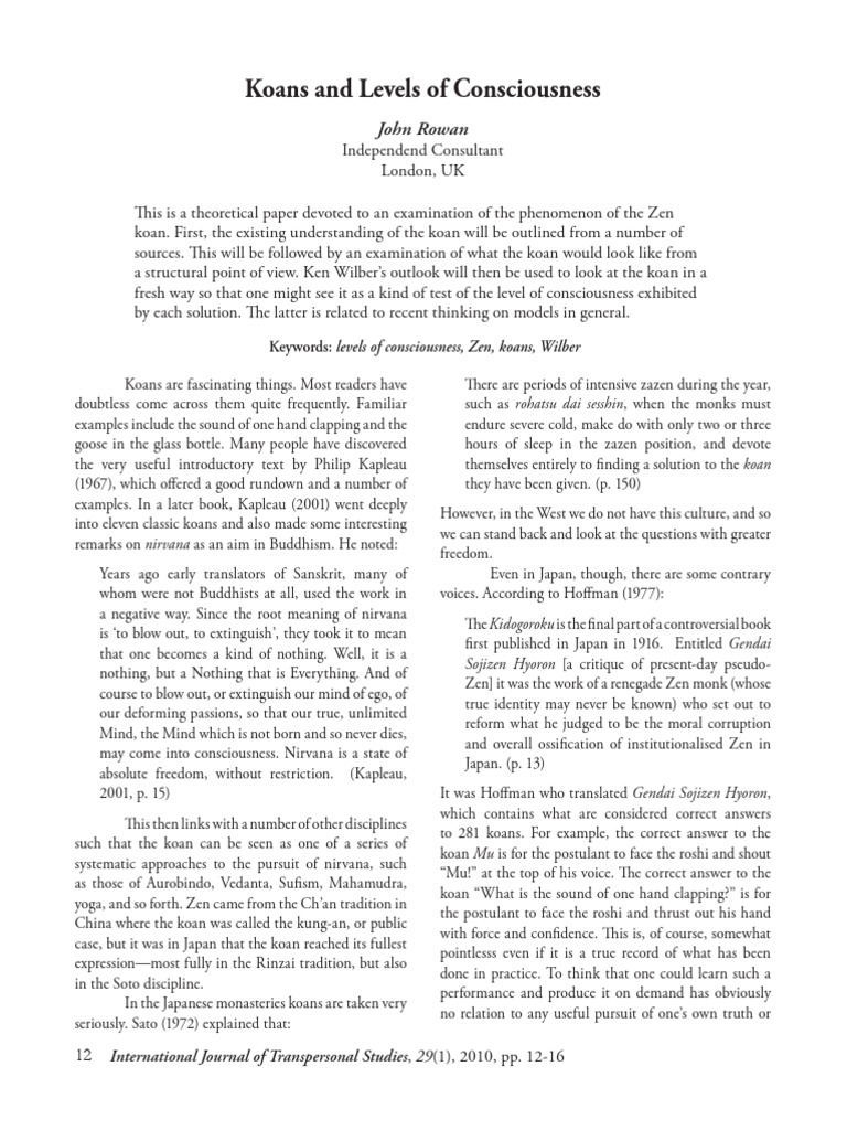 Zen Koans and Consciousness Levels | PDF | Transpersonal Psychology | Kōan