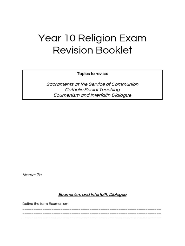Year 10 Catholic Social Teaching Exam Guide | PDF | Catholic Church ...