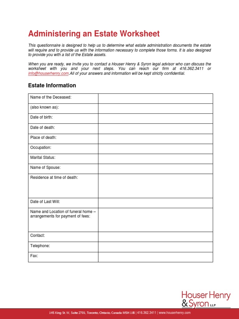 Worksheet Administering An Estate | PDF | Insurance | Mortgage Loan
