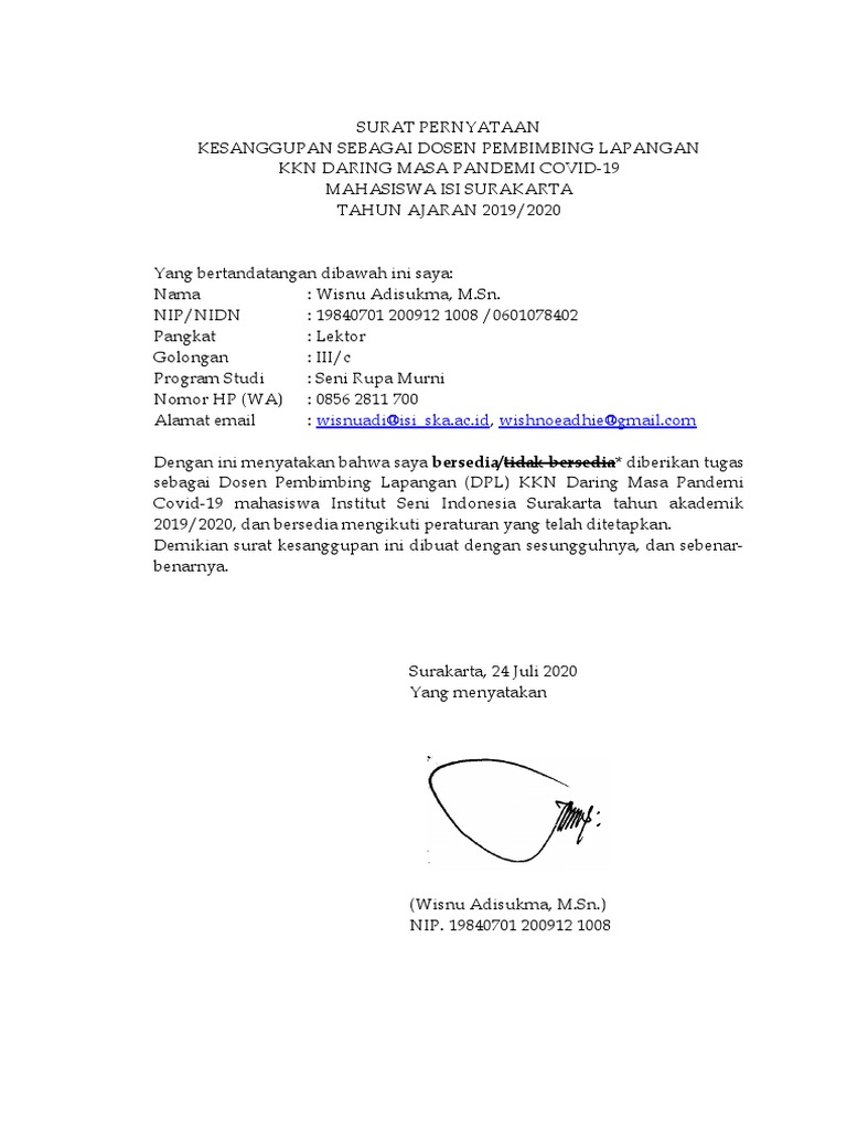 Fiks SURAT-PERNYATAAN-DPL-KKN-2020 (1) .Doc Salinan Salinan | PDF