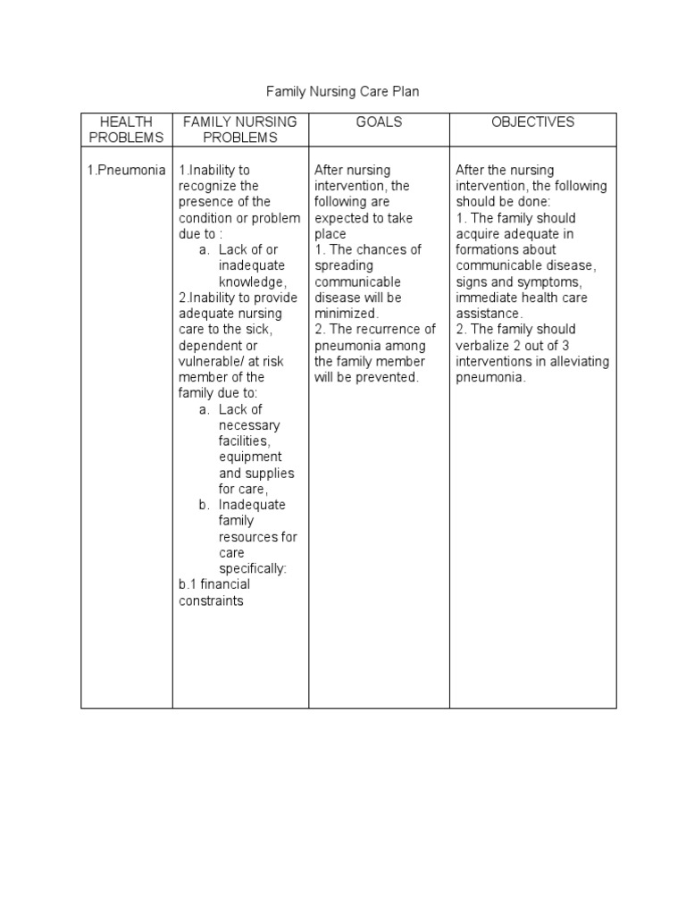 Family Nursing Care Plan CHN | PDF | Nursing | Pneumonia