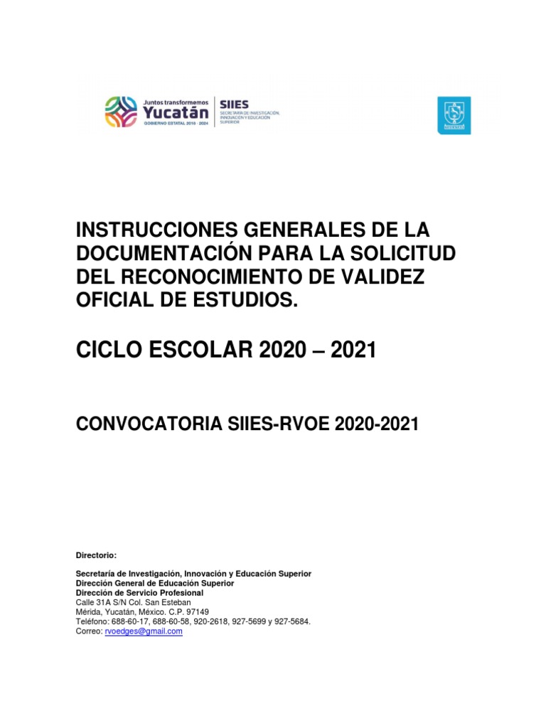 Instrucciones Generales Del Proceso RVOE 2020-2021 | PDF | Plan de ...