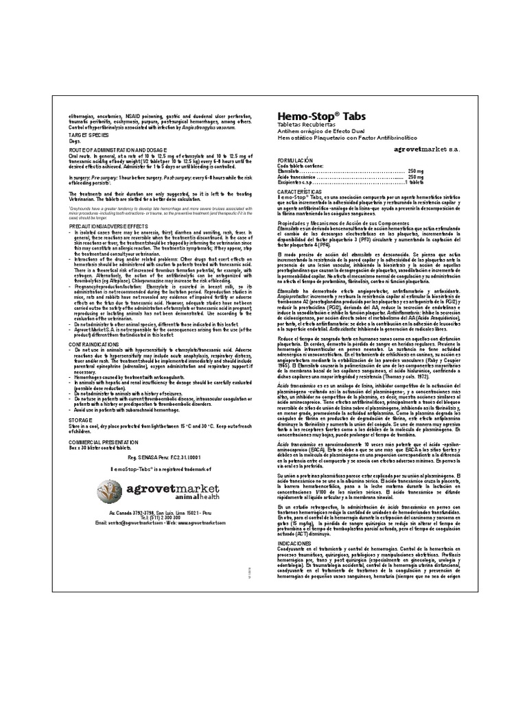 Hemo-Stop Tabs Hemo-Stop Tabs: Precauciones/Efectos Adversos ...
