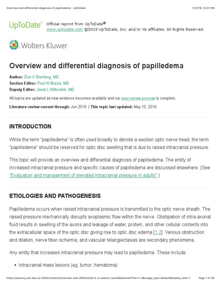 Differential Diagnosis of Papilledema - UpToDate | PDF | Epidemiology ...