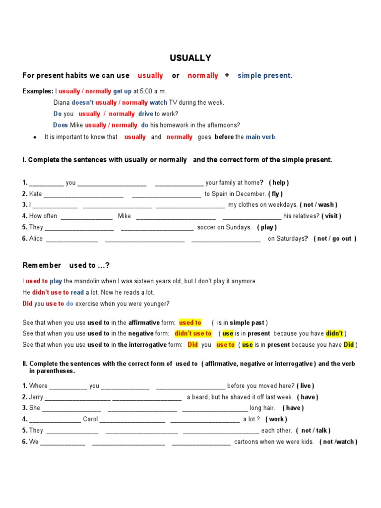 Used To VS Usually | PDF | Cognitive Science | Language Mechanics