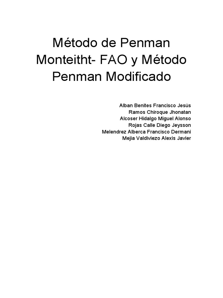 Método de Penman Monteitht - FAO y Método Penman Modificado | PDF ...