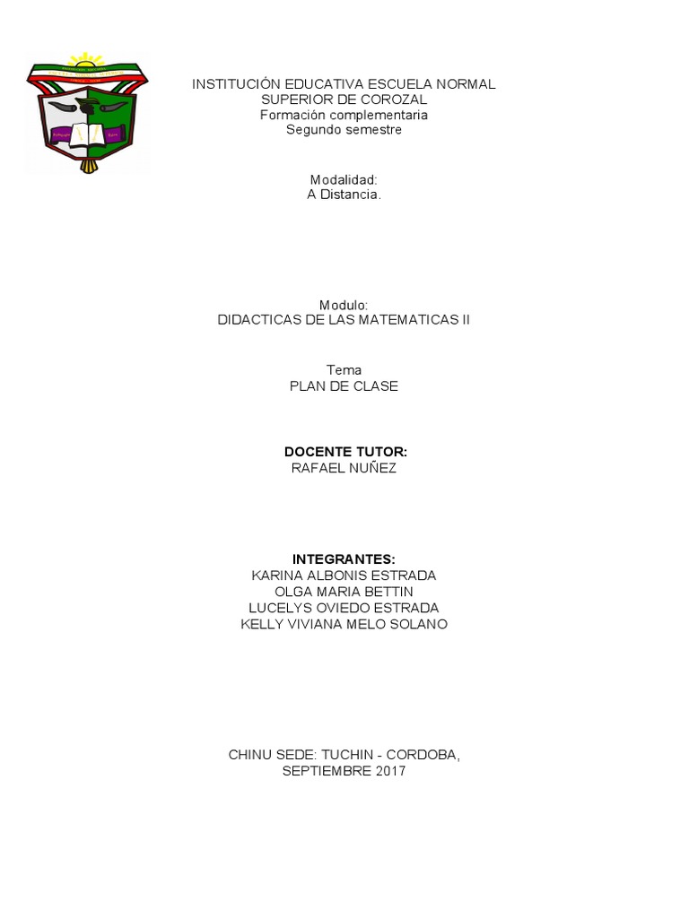 Plan de Clase MATEMATICA | PDF | Plan de estudios | Cognición