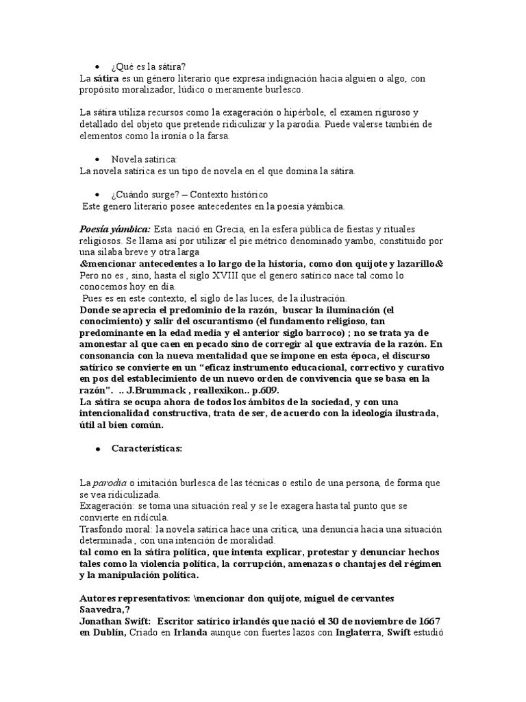 Definición y características de la sátira | PDF | Viajes de Gulliver ...