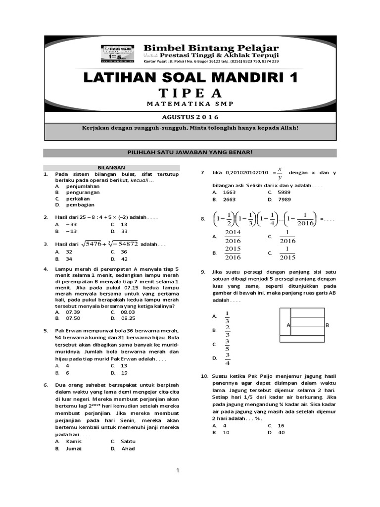 Latihan Soal Mandiri 1 (Tipe A) | PDF