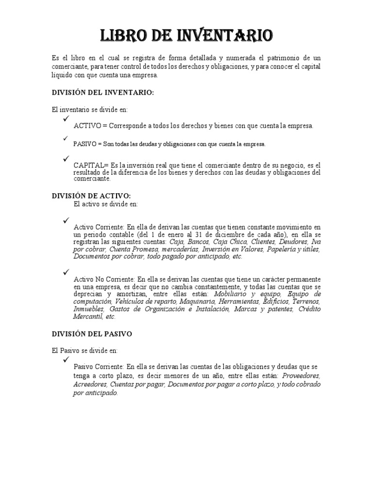 Guía del Libro de Inventario Contable | PDF | Contabilidad | Impuesto ...