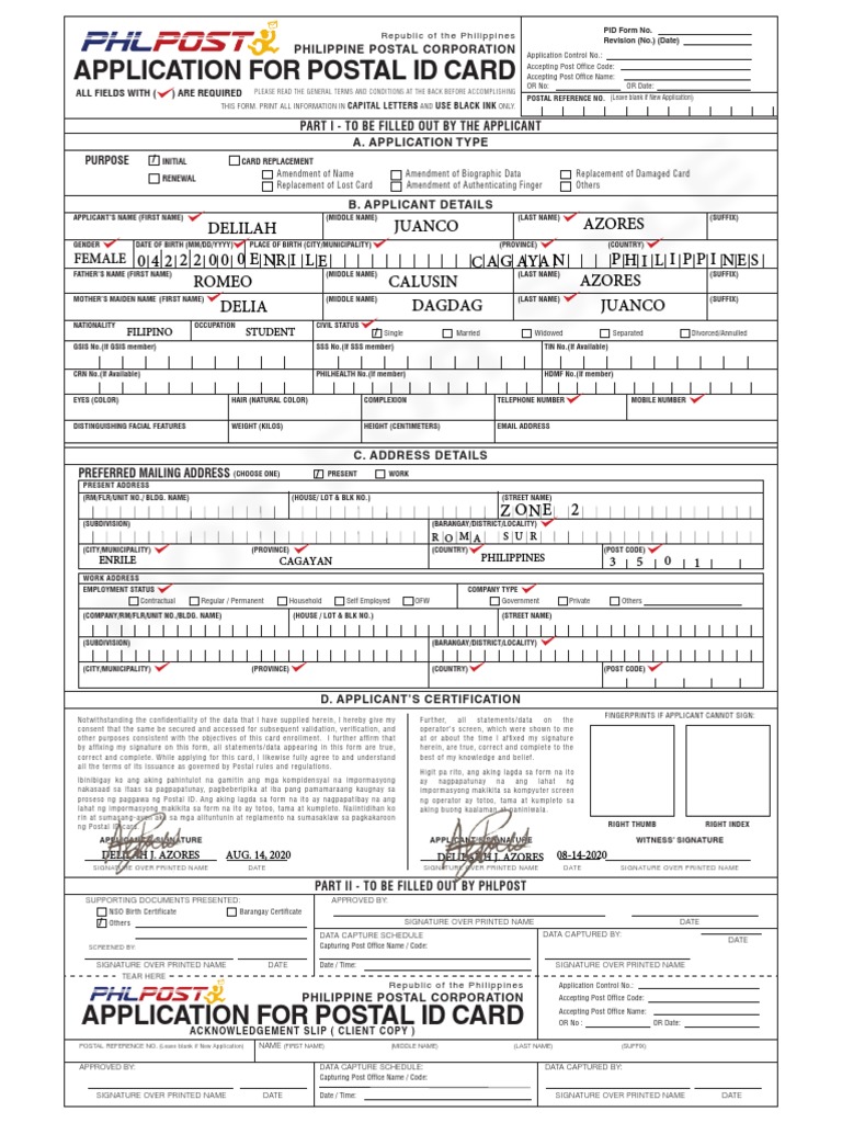 Application For Postal Id Card | PDF | Written Communication ...