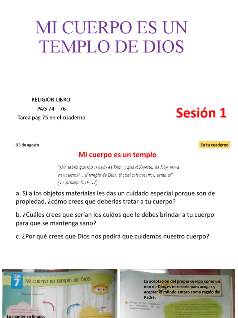 MI CUERPO ES UN TEMPLO DE DIOS Clase 1 Religión 5to | PDF