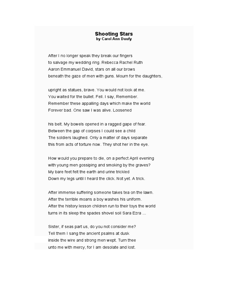 Carol Ann Duffy's "Shooting Stars" Poem | PDF | Poetry