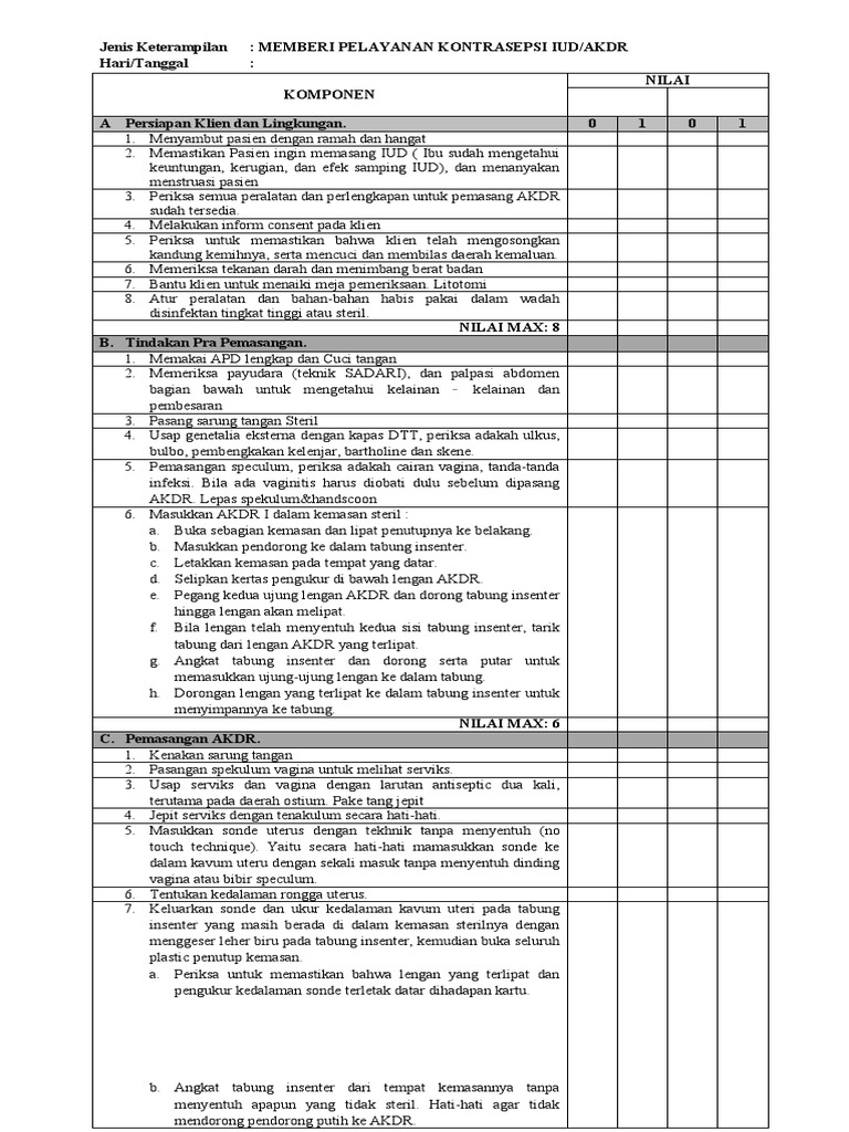 DAFTAR TILIK Pemasangan IUD | PDF