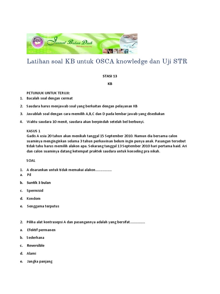 Latihan Soal KB Untuk OSCA Knowledge Dan Uji STR | PDF | Kesehatan Holistik
