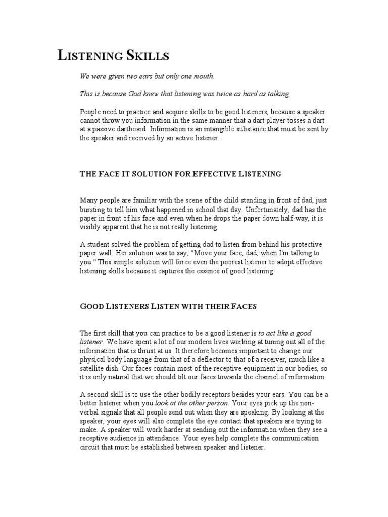 Listening Skills | PDF | Mind | Communication
