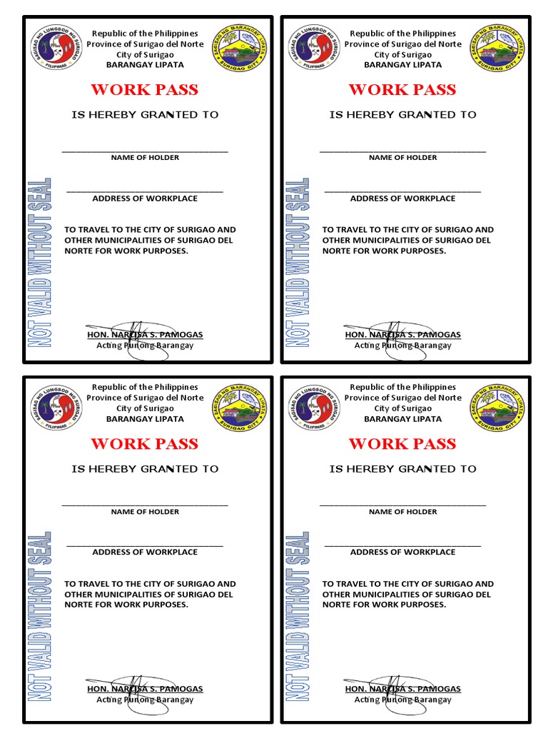 Work Pass Work Pass: Is Hereby Granted To Is Hereby Granted To | PDF