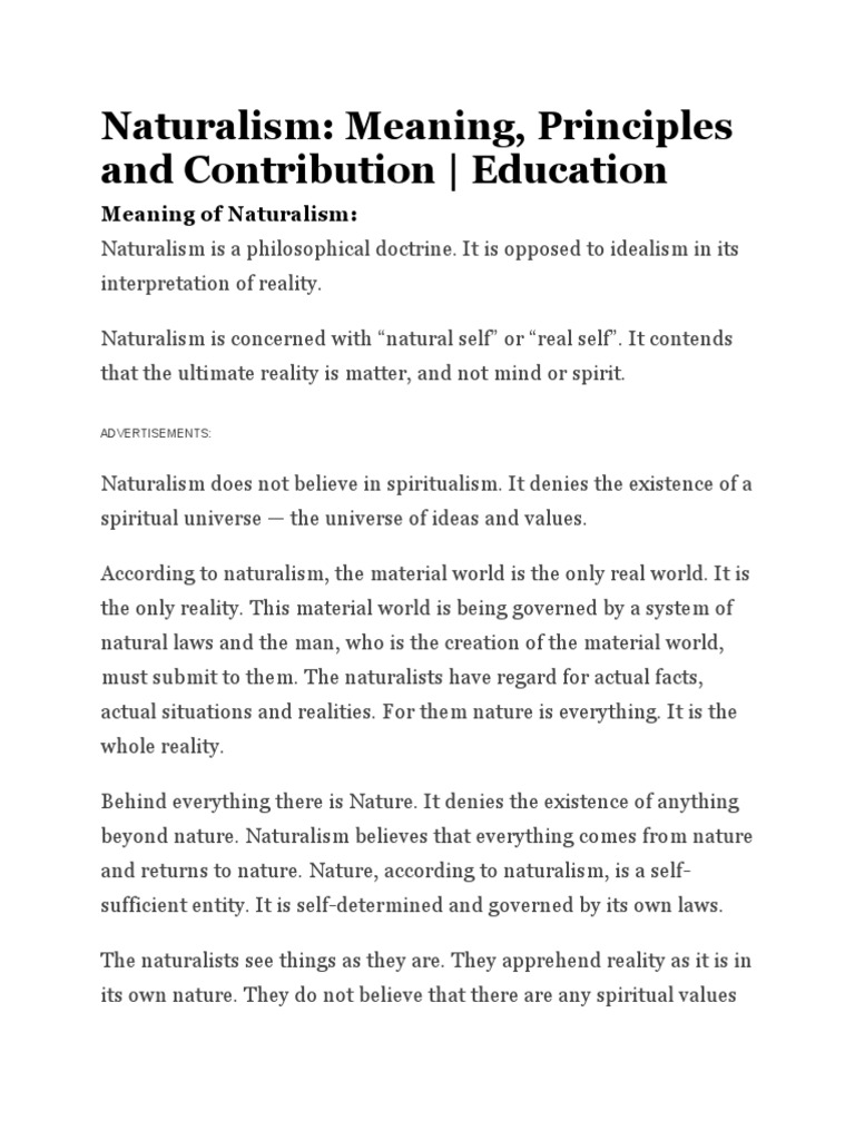 Naturalism: Meaning, Principles and Contribution - Education | PDF ...