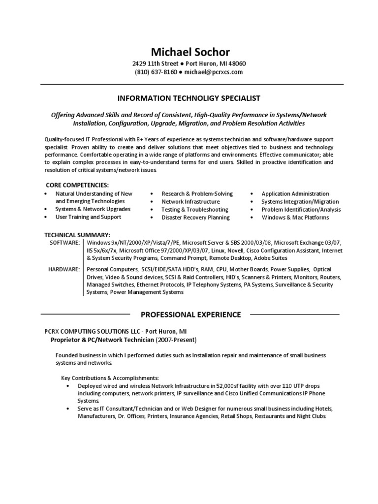 Michael Sochor - Resume | PDF | Computer Network | Microsoft Windows
