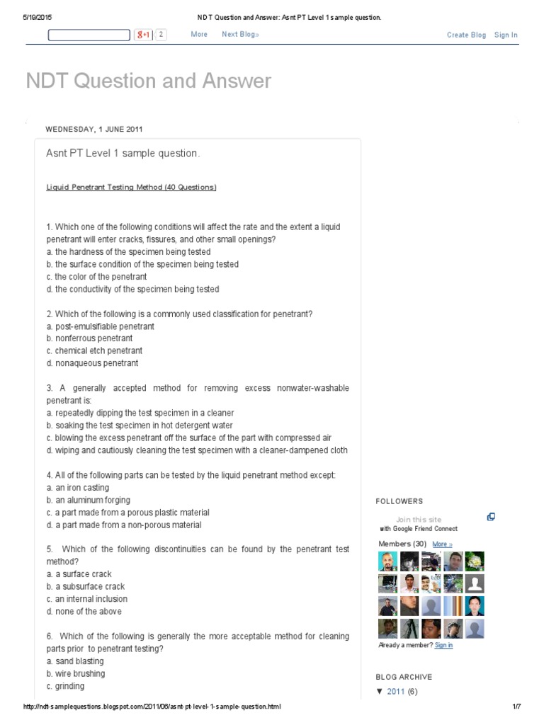 ASNT PT Level 1 Sample Questions | PDF | Mechanical Engineering ...