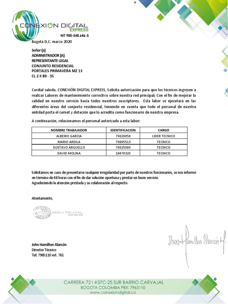 Carta Resp C T Manzana | PDF