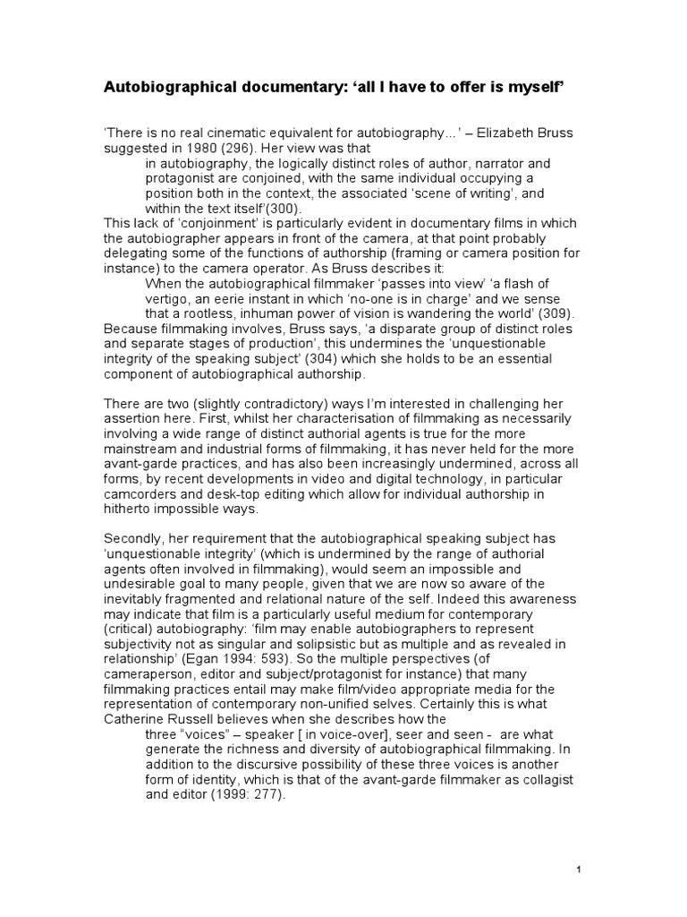 Autobiographical Documentary Sem Paper PDF | PDF | Documentary Film