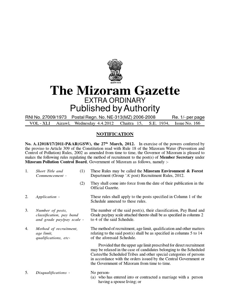 Mizoram Pollution Control Board Recruitment Rules | PDF | Marriage ...