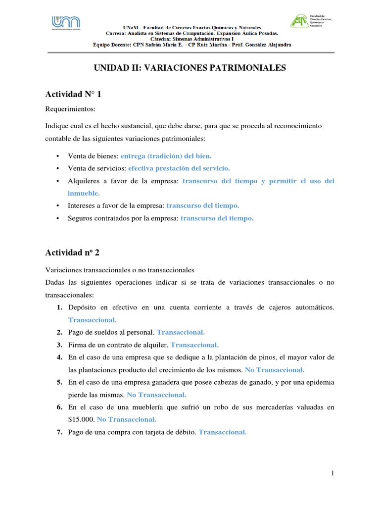 Solución TP 2 Unidad II Variaciones Patrimoniales | PDF | Cheque ...