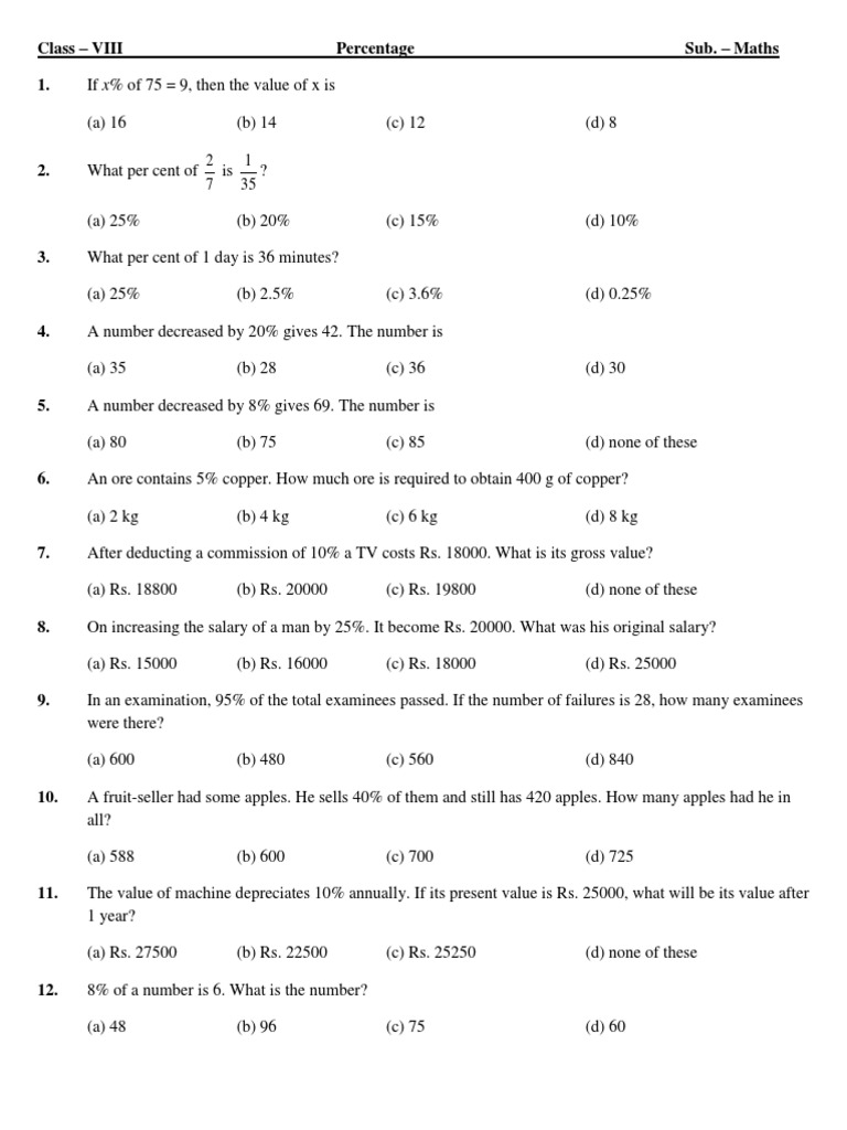 Class Viii Maths Percentage Pdf Percentage Business