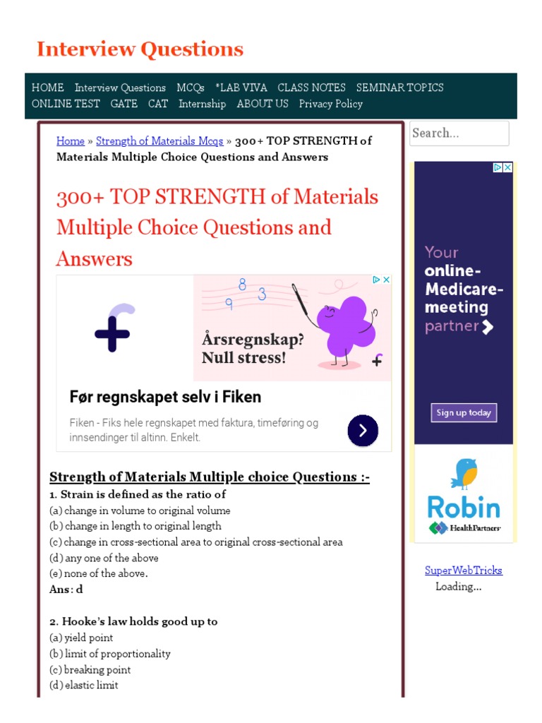 Engineeringinterviewquestions Com Strength of Materials Mechanical ...