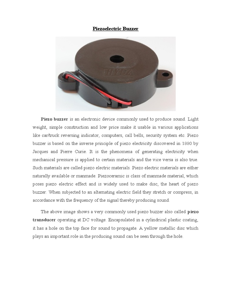 Piezoelectric Buzzer: Piezo Buzzer Is An Electronic Device Commonly ...