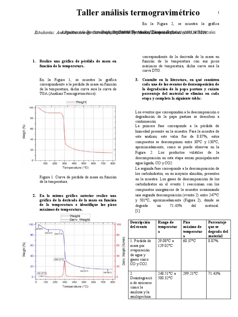 Taller Analisis Termogravimetrico | PDF | Análisis termogravimétrico ...