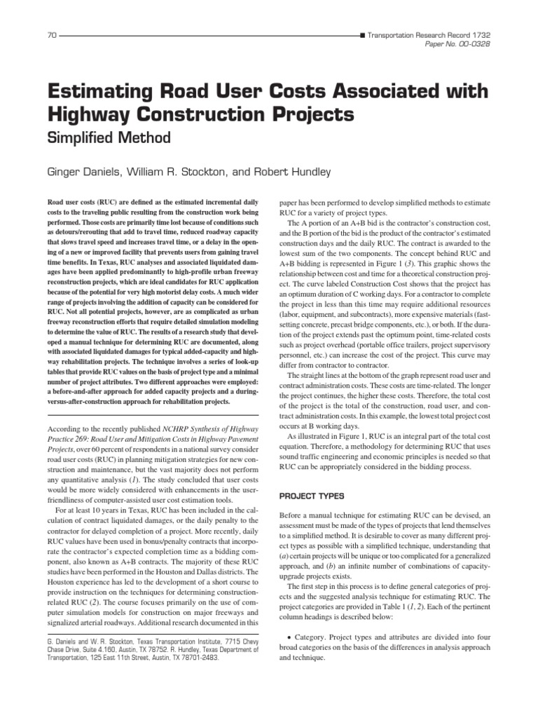 Estimating Road User Costs Associated With Highway Construction ...
