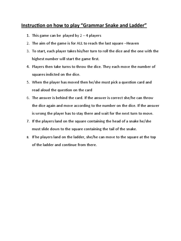 How to Play Grammar Snake and Ladder | PDF