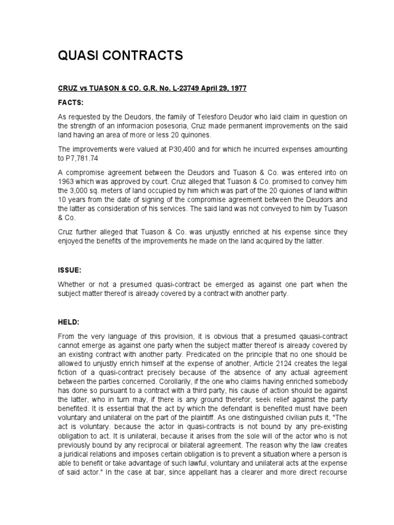 Cases On Quasi-Contract, Delicts and Quasi-Delict | PDF | Acquittal ...