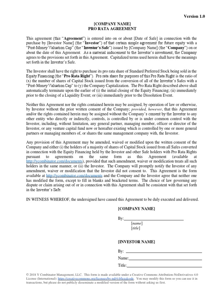 Pro Rata Side Letter | PDF | Stocks | Investing